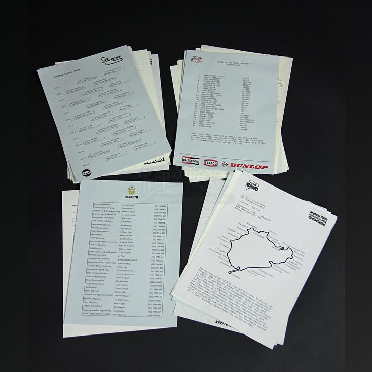 Assorted F1 Race Timing Sheets, Grid Lineups Circuit Maps (RP152 ...