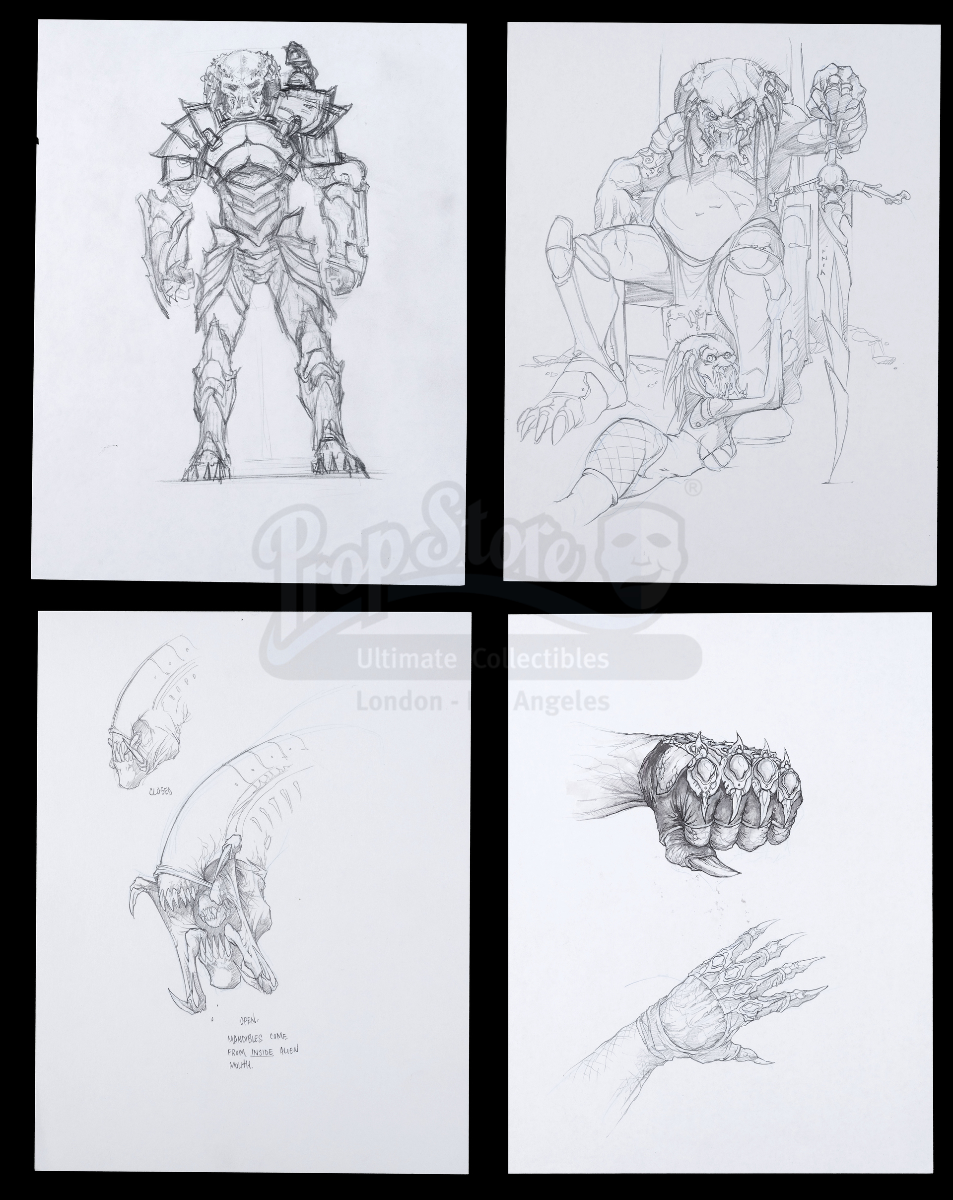 Lot # 471: AVP: ALIEN VS. PREDATOR (2004) - Four Hand-Drawn Predator ...
