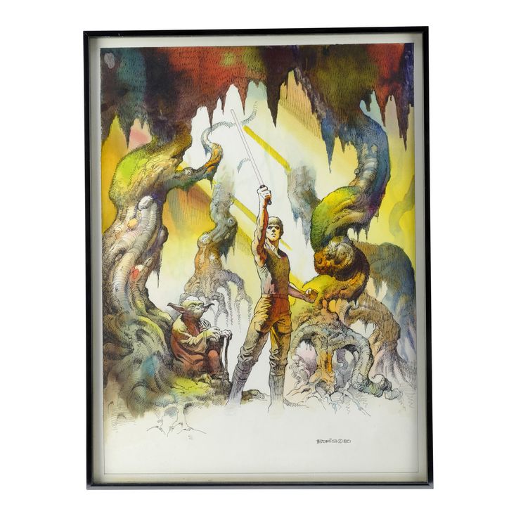 408. Framed Hand-Drawn Boris Vallejo Luke and Yoda on Dagobah Poster ...
