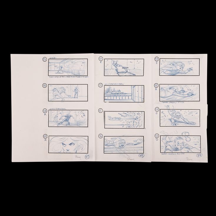 Set of Hand-drawn Pencil Storyboards Storm Attacking Toad | X-MEN (2000)