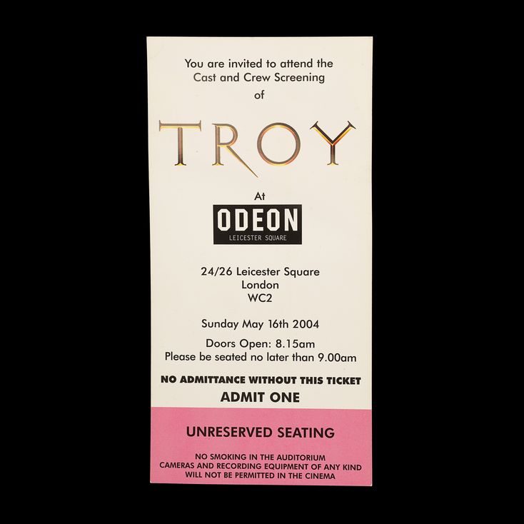 Cast and Crew Screening Ticket | TROY (2004)