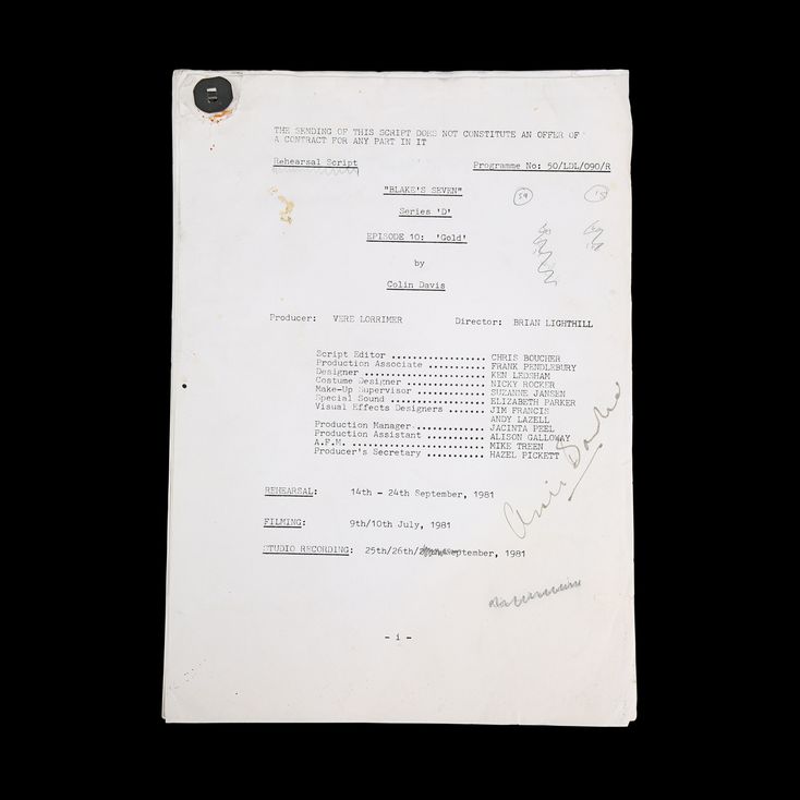Rehearsal Script, 1981 | BLAKE'S 7 (1978-1981)