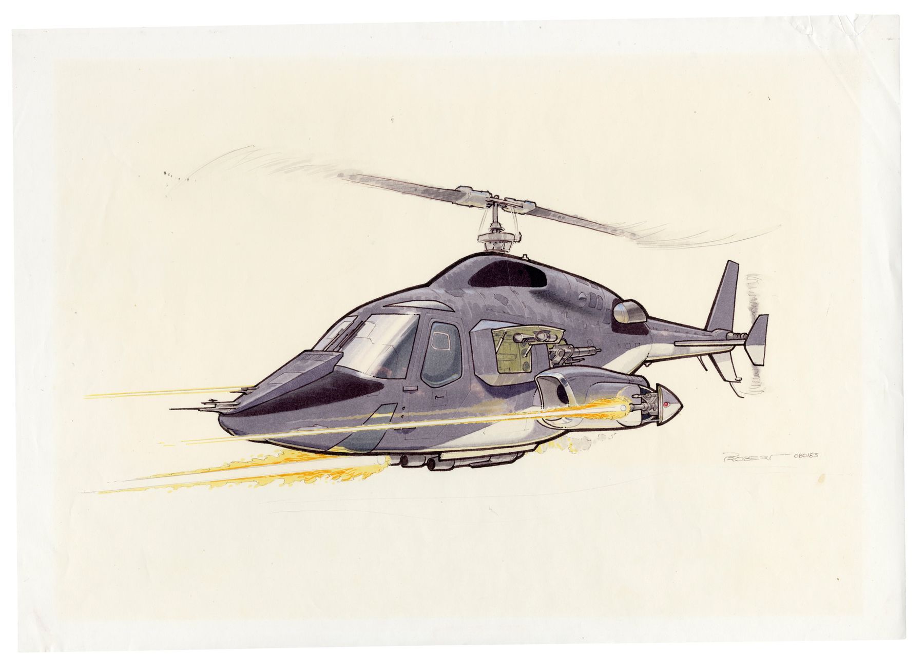 446. Hand-Drawn Andrew Probert Airwolf Helicopter Firing Artwork ...
