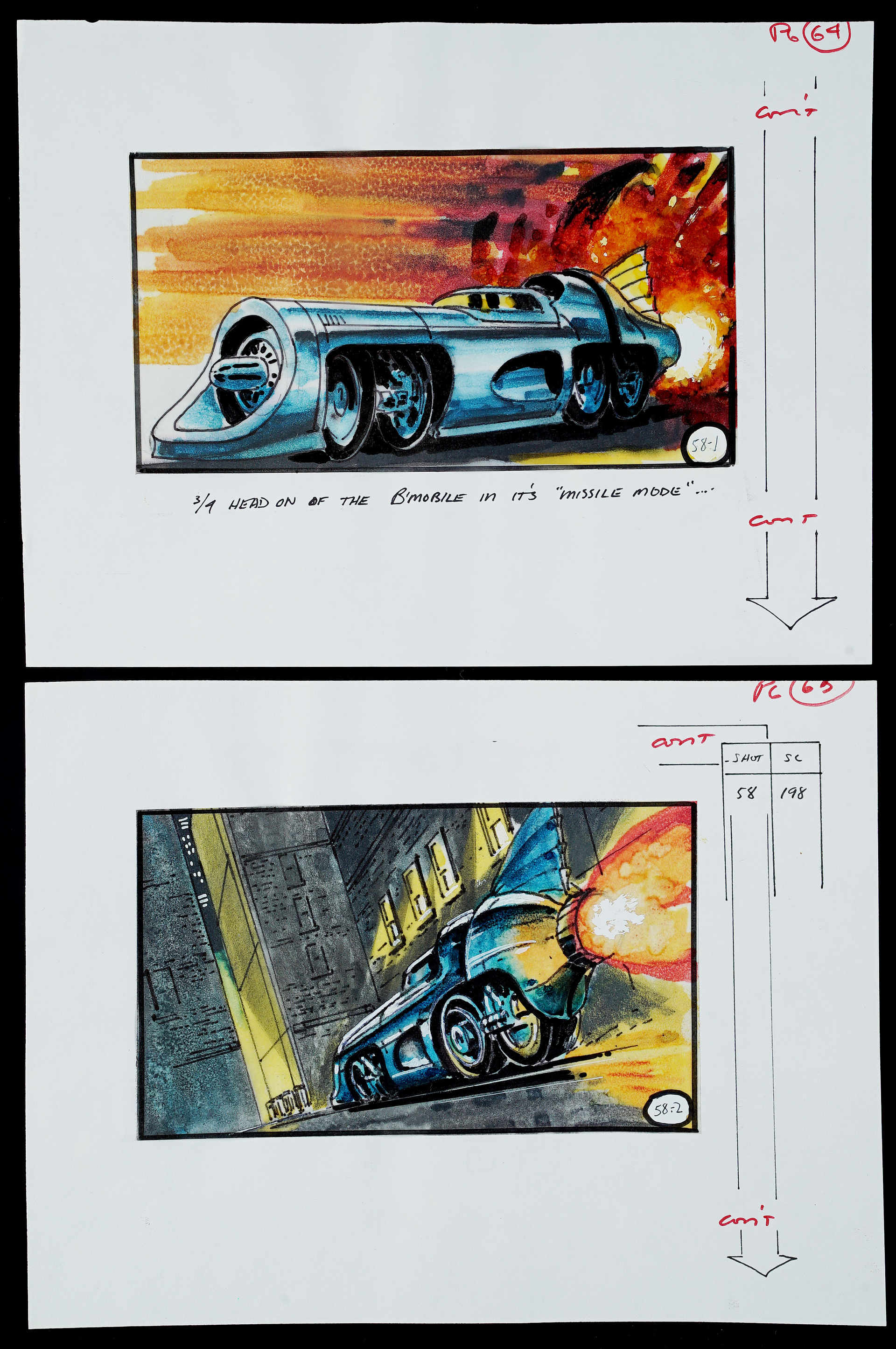 Lot #456 - BATMAN RETURNS (1992) - Pair of Hand-illustrated Batmobile ...