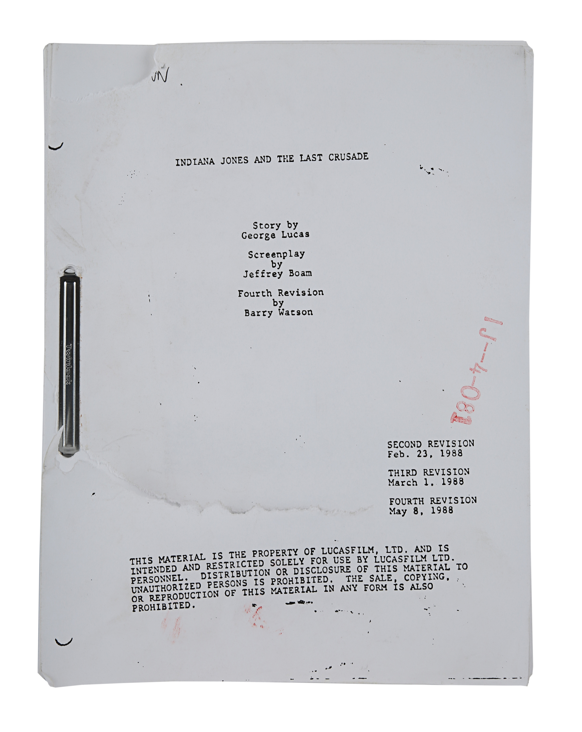 Lot #660 - INDIANA JONES AND THE LAST CRUSADE (1989) - Revised ...