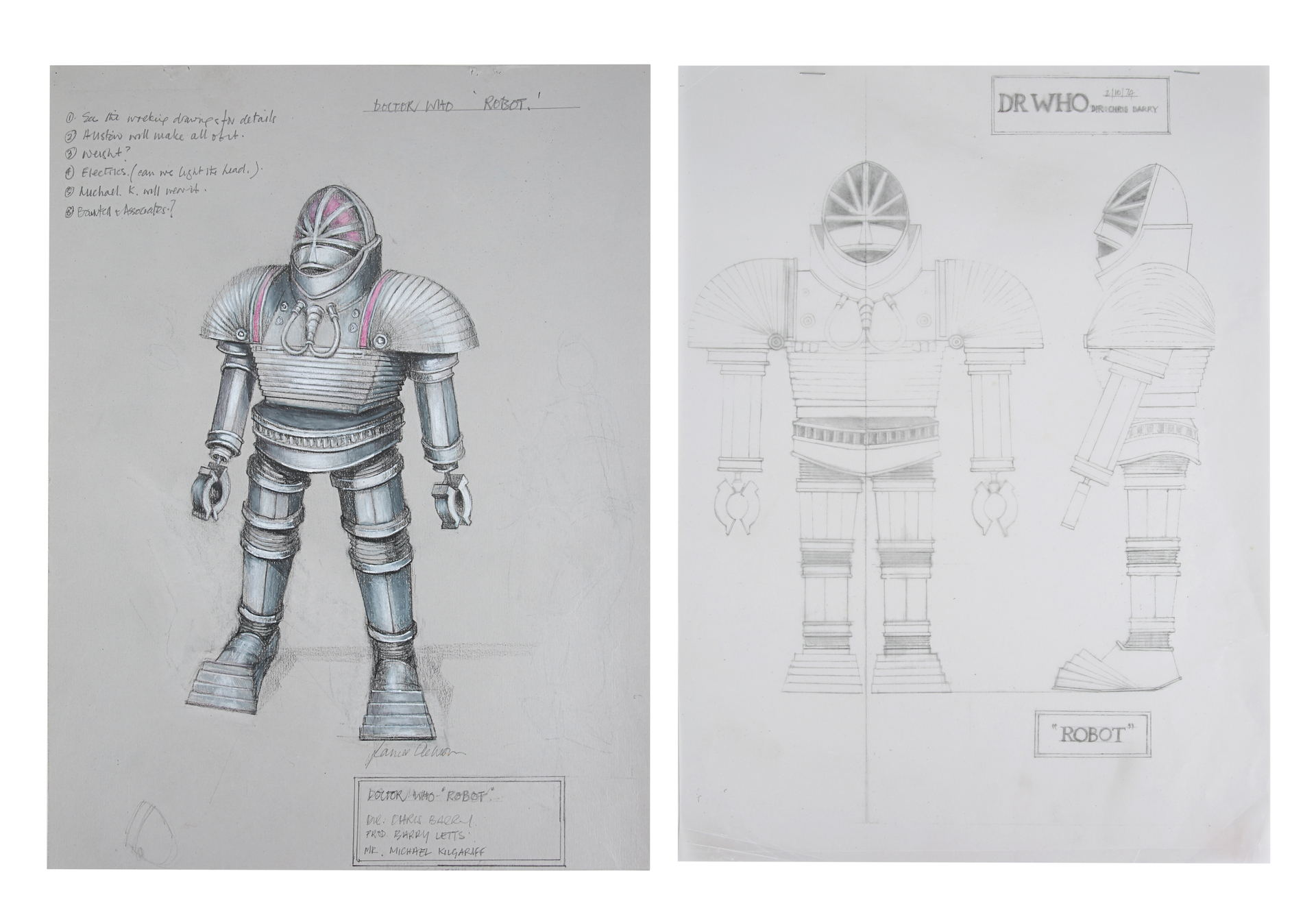 Lot #544 - DOCTOR WHO: ROBOT (T.V. SERIES, 1975) - Pair of Hand-drawn ...