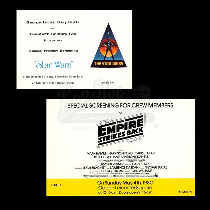Star Wars Special Preview Screening Ticket and Invitation for Crew ...