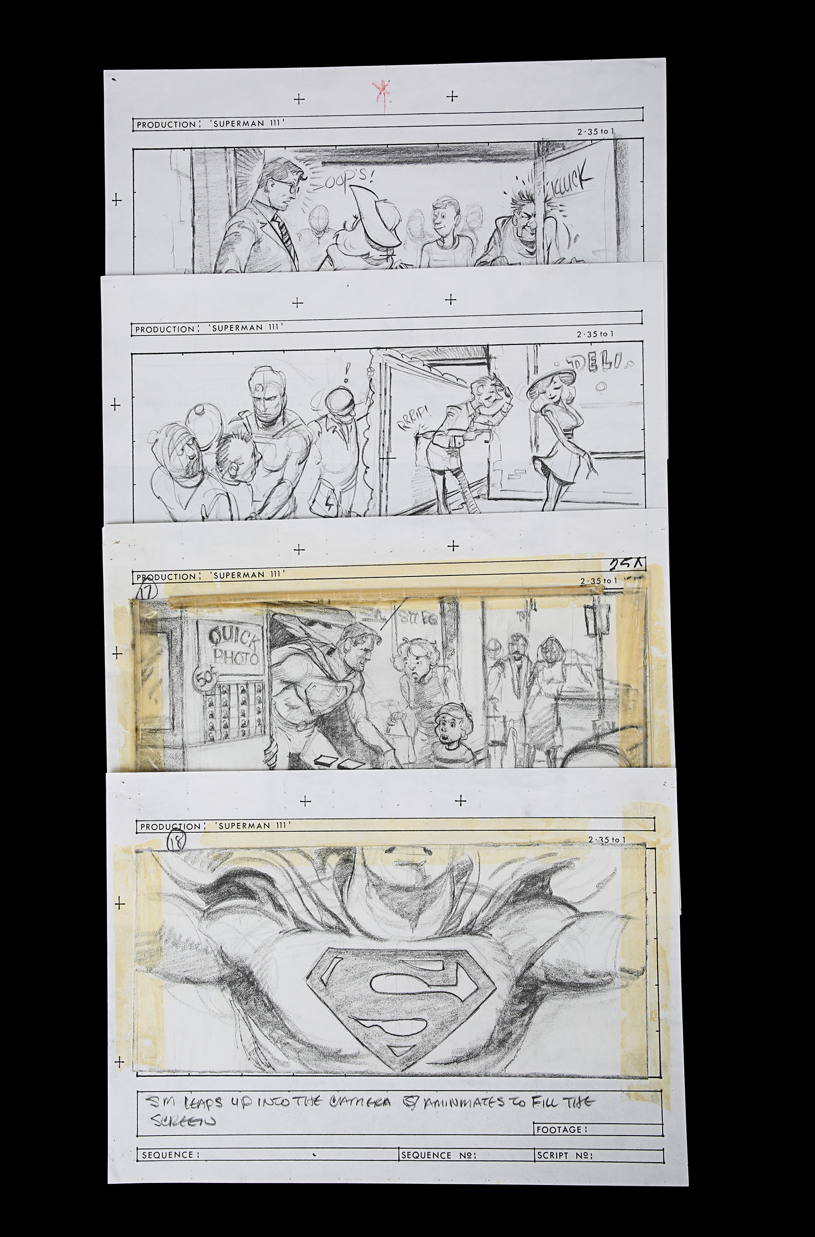 Lot #1034 - SUPERMAN III (1983) - Set of 12 Hand-drawn Storyboards