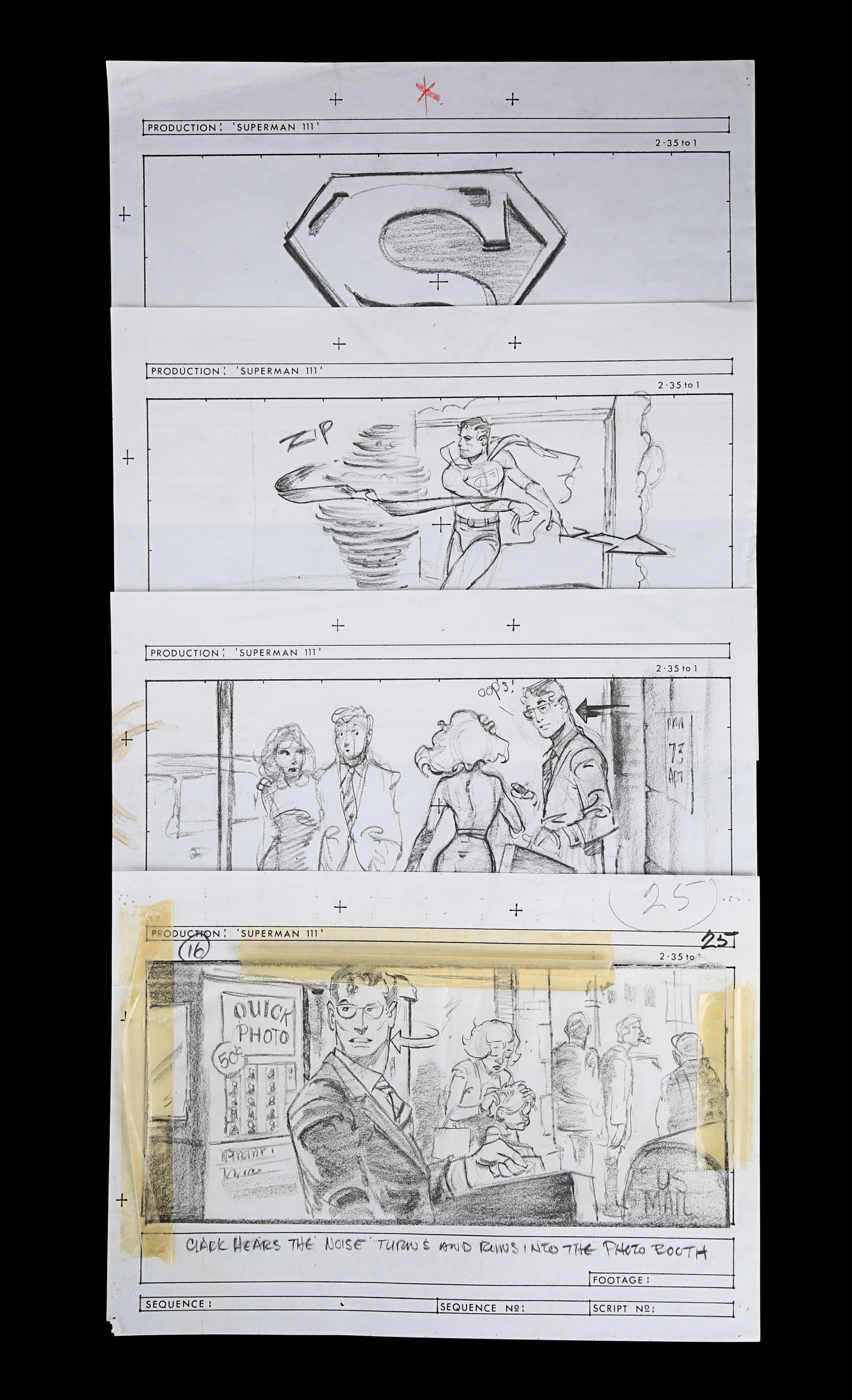 Lot #1034 - SUPERMAN III (1983) - Set of 12 Hand-drawn Storyboards