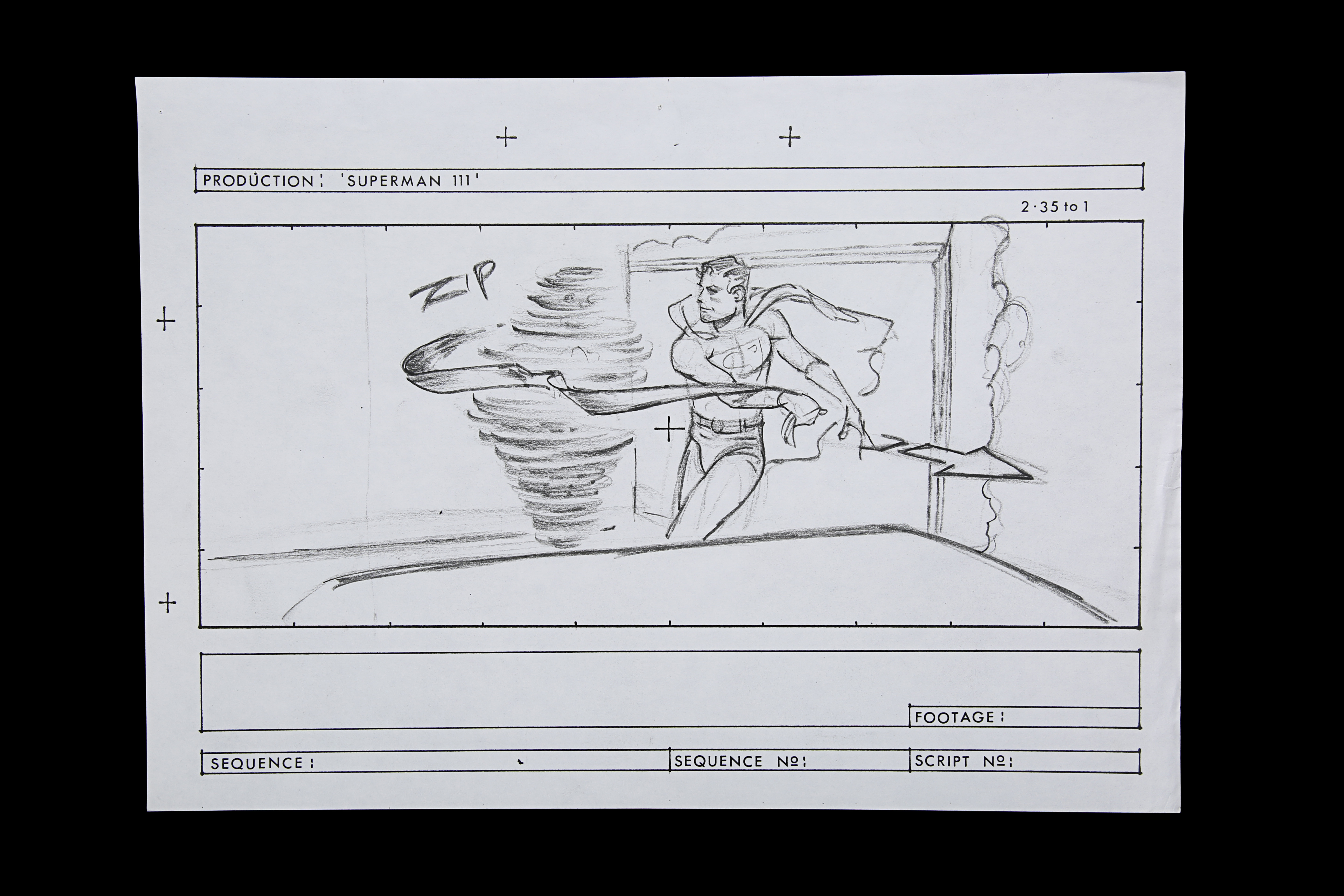 Lot #1034 - SUPERMAN III (1983) - Set of 12 Hand-drawn Storyboards