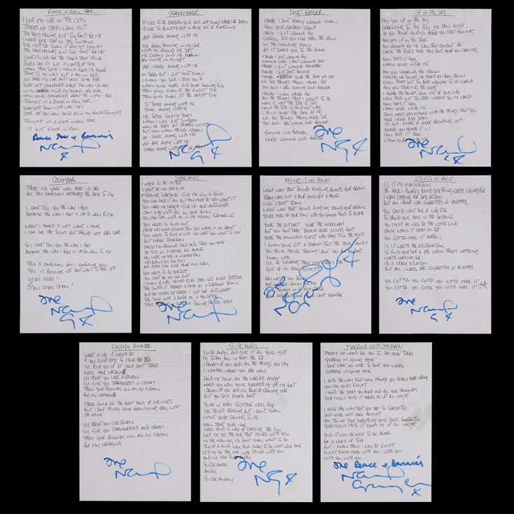 Lot #576: OASIS - Complete Set of Definitely Maybe Album Song Lyrics ...