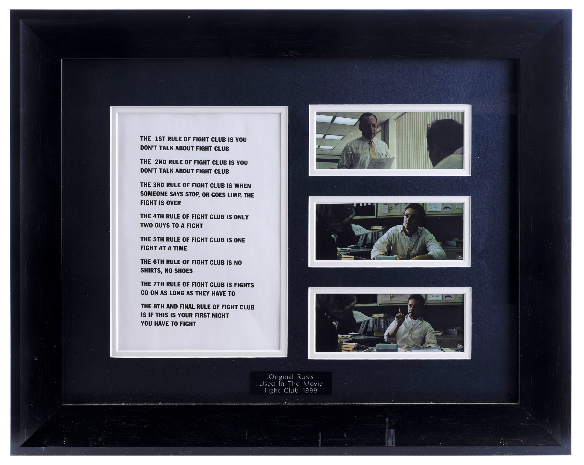 Lot # 120: Fight Club (1999) - Framed Fight Club Rules