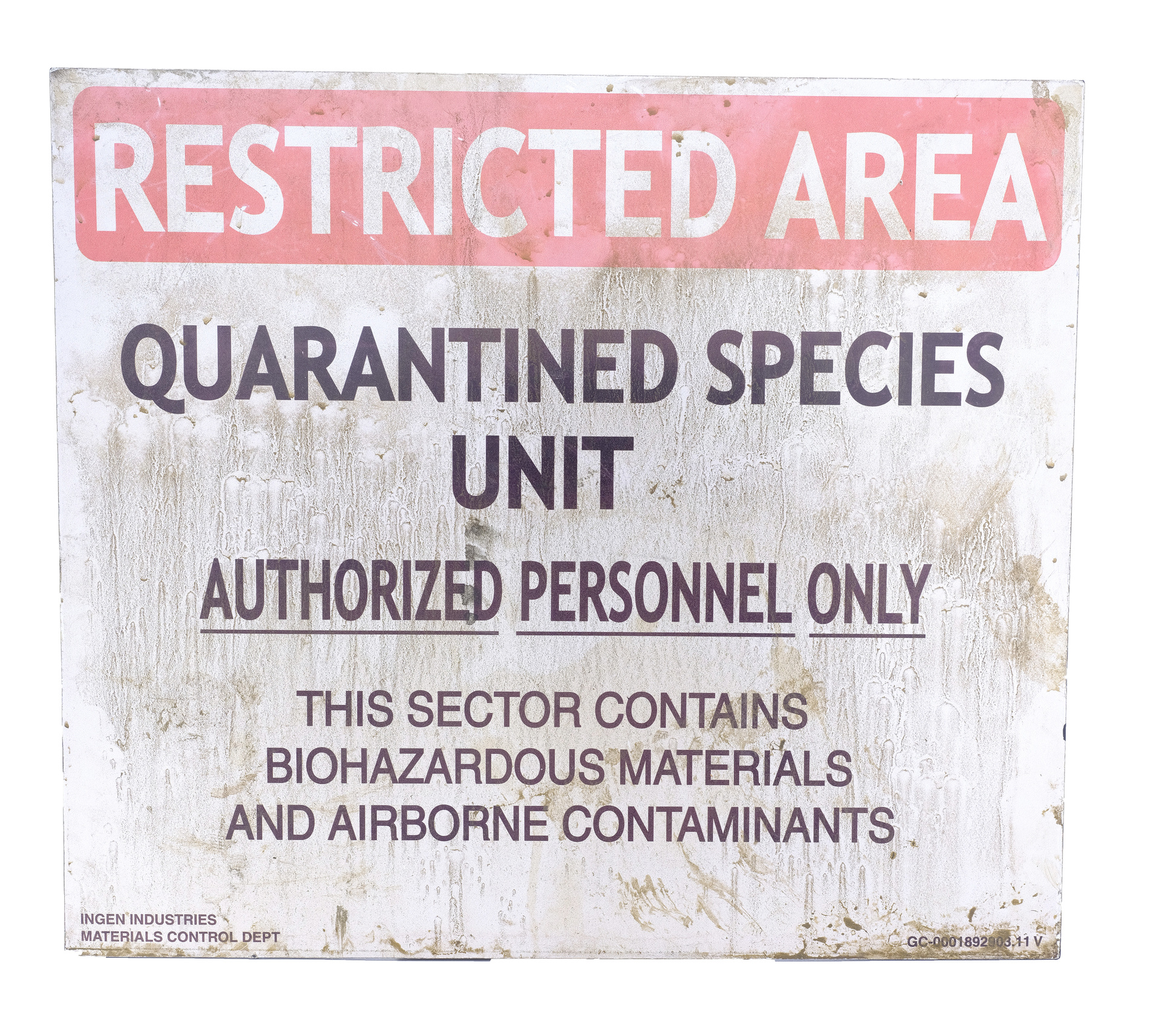 Lot # 882: Jurassic Park III (2001) - InGen Industries Quarantined ...