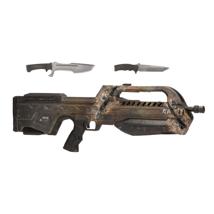 694. Battle-damaged BR55 Battle Rifle and Pair of Combat Knives ...