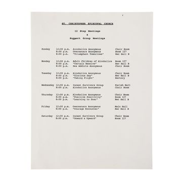 Lot # 898 : FIGHT CLUB (1999) - Support Group Meeting Schedule