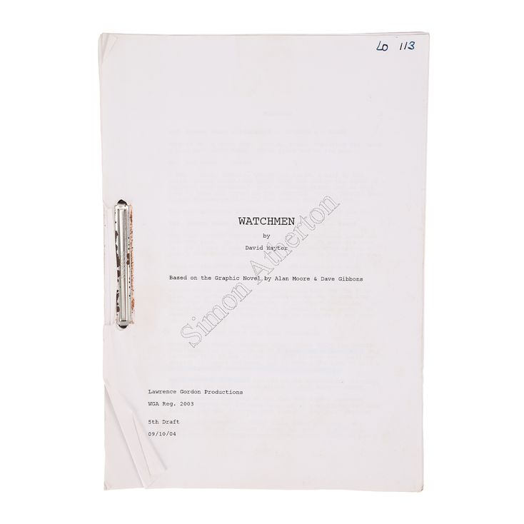 5th Draft Script and Weapons Spreadsheet | WATCHMEN (2009)