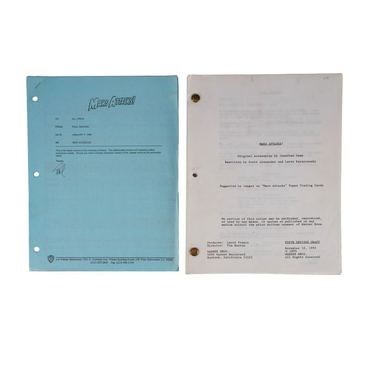 843. Fifth Revised Draft Script, Shooting Schedule (8.5 x 11 ); Written by Jonathan Jems; Fine ...