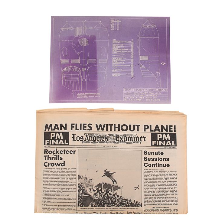 Howard Hughes (Terry OQuinn) Rocket Pack Blueprint and Man Flies ...