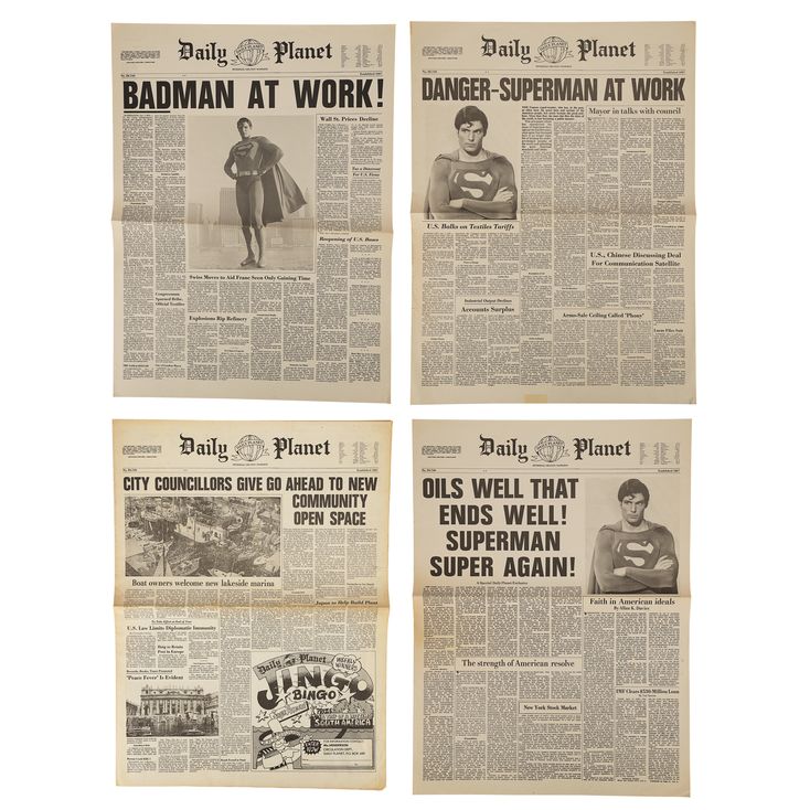 Lot #1671: SUPERMAN III (1983) - Set of Four Daily Planet Newspapers