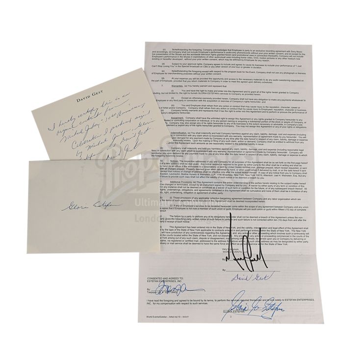 Contract Signed by Michael Jackson, David Gest and Gloria Estefan ...