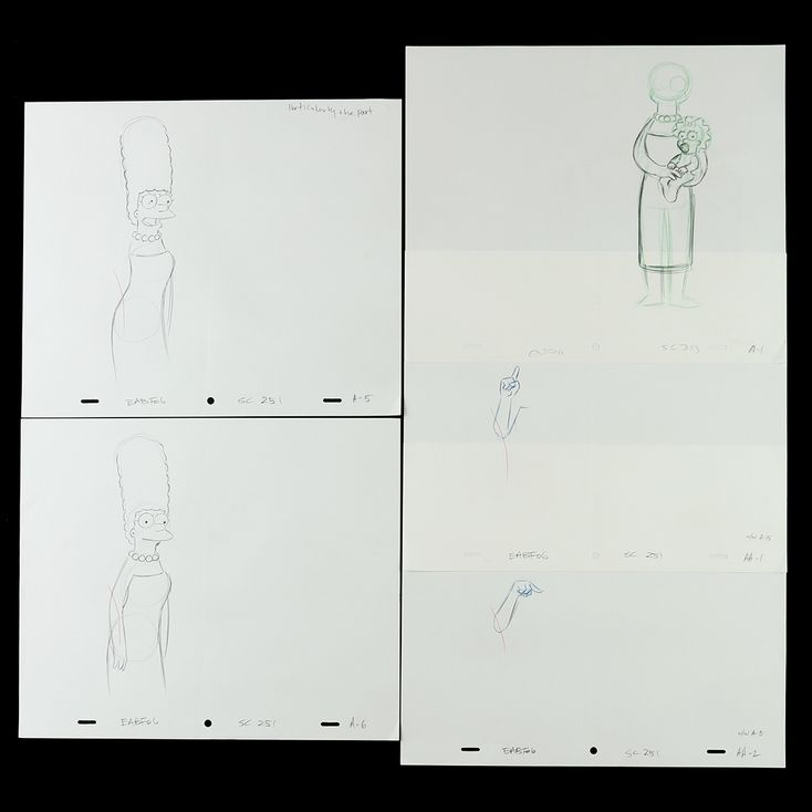 Five Hand-Drawn Pages - Marge and Maggie (SC-251) | SIMPSONS, THE (1989)