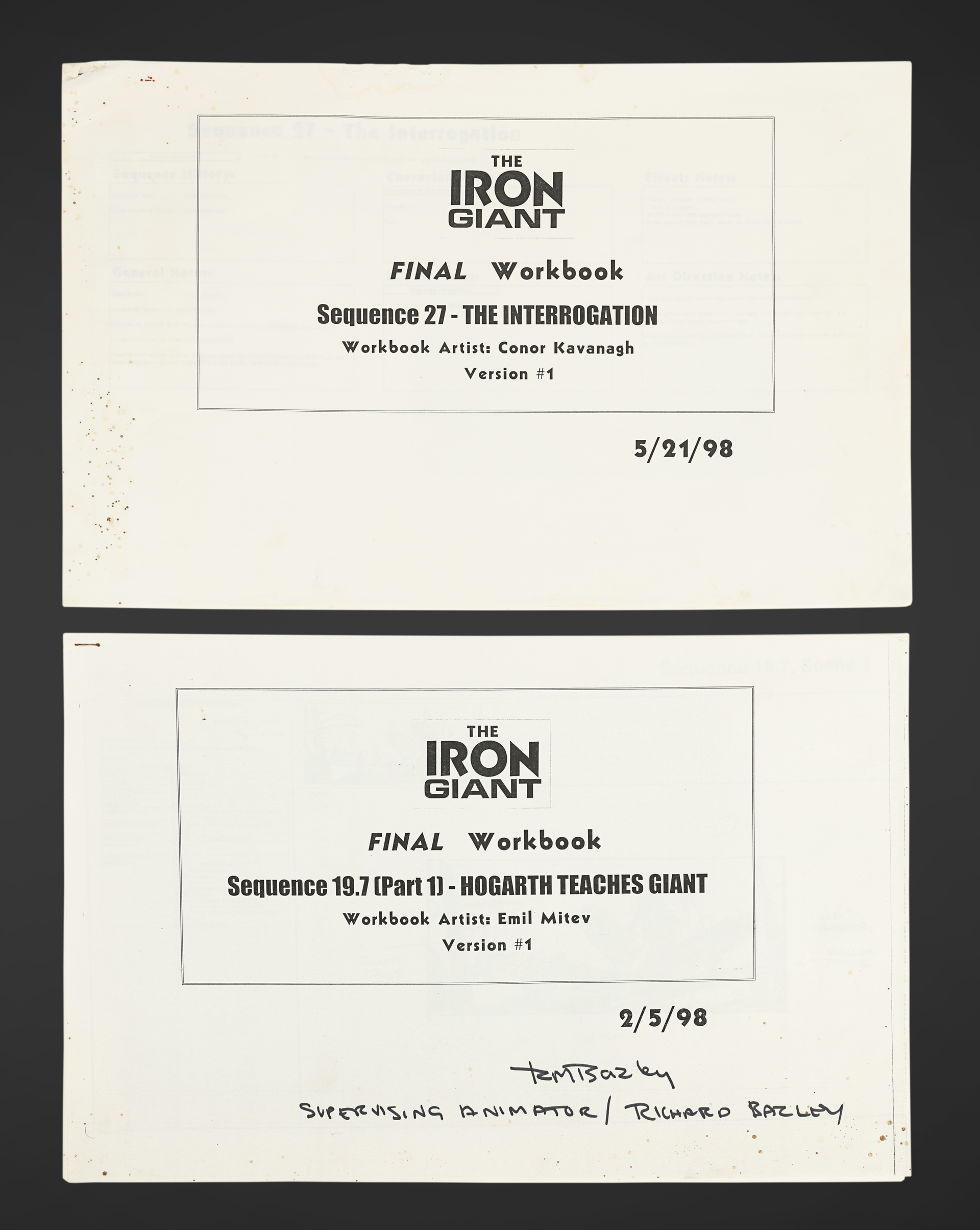 Lot #170 - THE IRON GIANT (1999) - Two Sets of Printed Illustrated ...