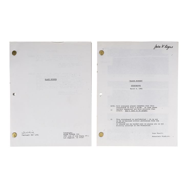 Lot # 643: BLADE RUNNER (1982) - Production Script and Storyboards