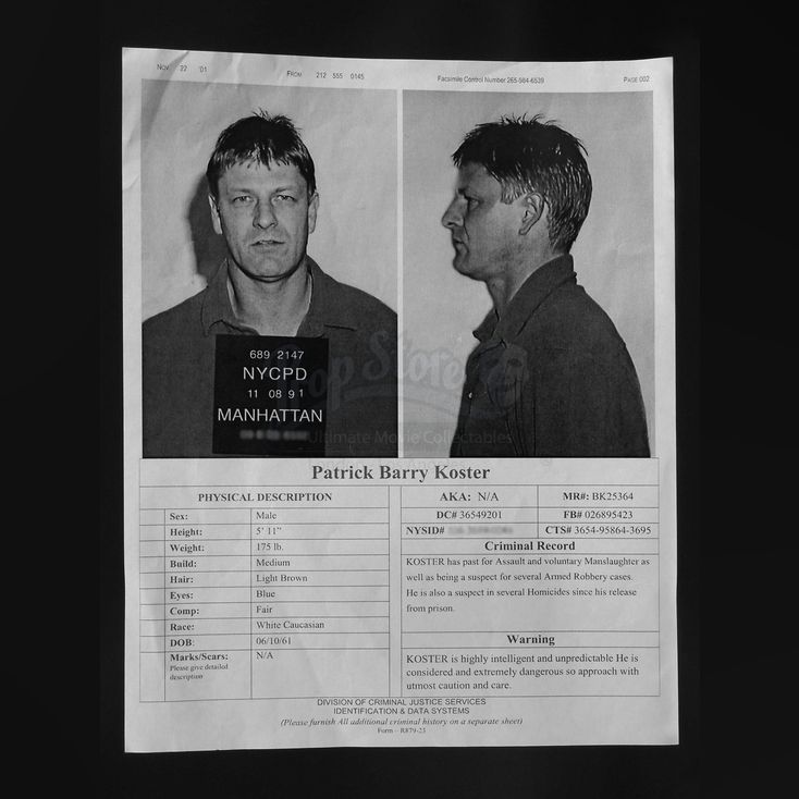 Patrick Koster (Sean Bean) Criminal File Page | DON'T SAY A WORD (2001)