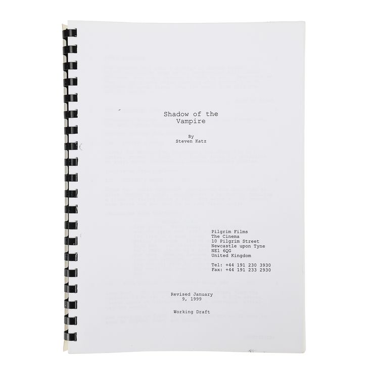 Production Script | SHADOW OF THE VAMPIRE (2000)
