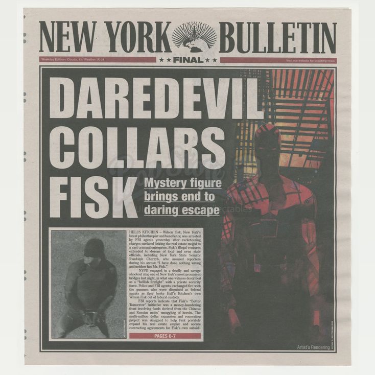 Daredevil Collars Fisk New York Bulletin Newspaper Cover | MARVEL'S ...