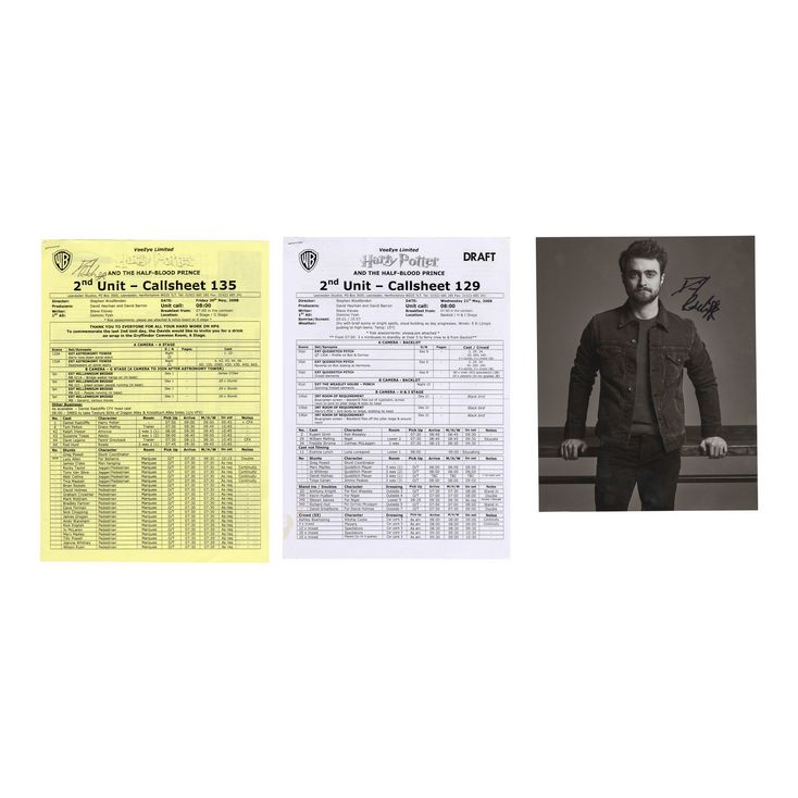 Lot 1303 - Daniel Radcliffe-Autographed Call Sheet and Photo | HARRY ...