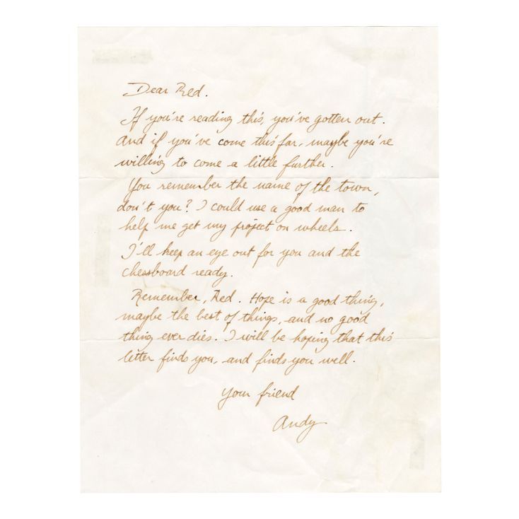 296. Andy Dufresne's (Tim Robbins) Handwritten Letter to Ellis Boyd Red ...
