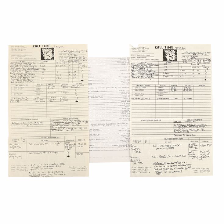 Lot 778 - Mario Kirner Collection Handwritten and Printed Call Sheets ...