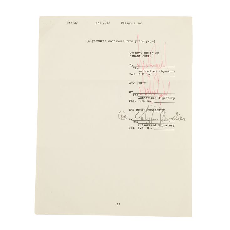 Lot # 615: MICHAEL JACKSON - Michael Jackson Signed Record Contract Page