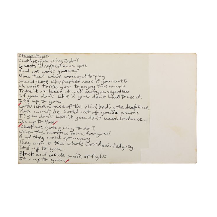 Lot 401. Jerry Dammers Handwritten Lyrics For Its Up To You | SPECIALS, THE
