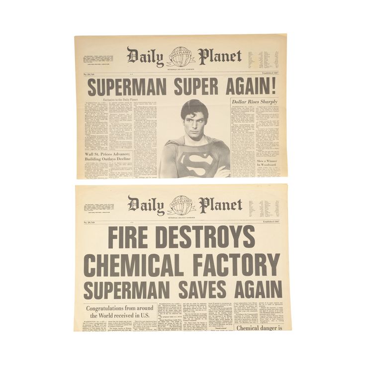 1776. Pair of Production-Made Daily Planet Newspaper Covers | SUPERMAN ...