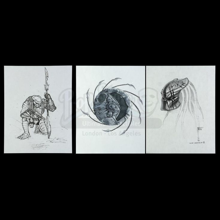 Set of Three Hand-Illustrated Yautja Designs | AVP: ALIEN VS. PREDATOR ...