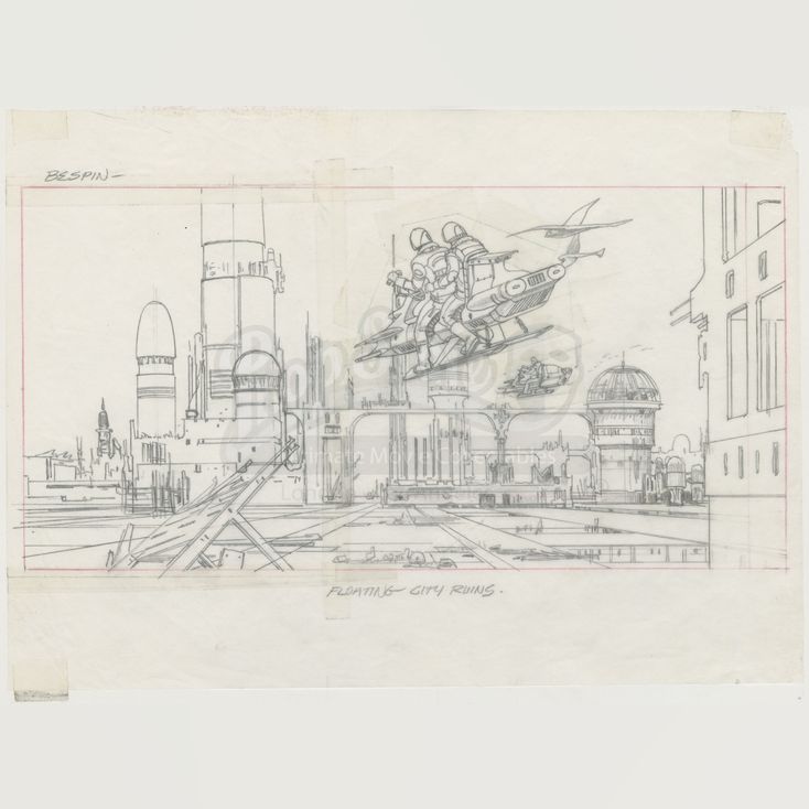 Hand-Drawn Ralph McQuarrie Artwork Bespin City Drawing for Painting ...