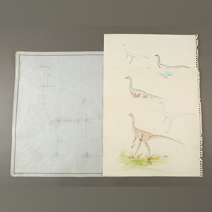 Hand-Drawn Gallimimus Color Sketches by Phil Tippett | DINOSAUR (2000)