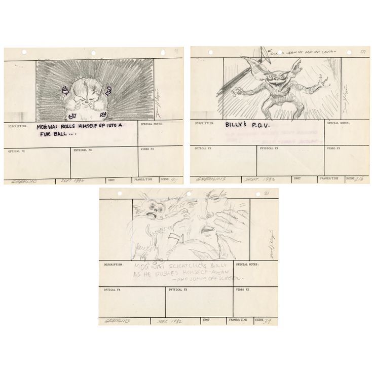661. Set of Three Hand-Drawn David J. Negron, Sr. Mogwai and Billy ...