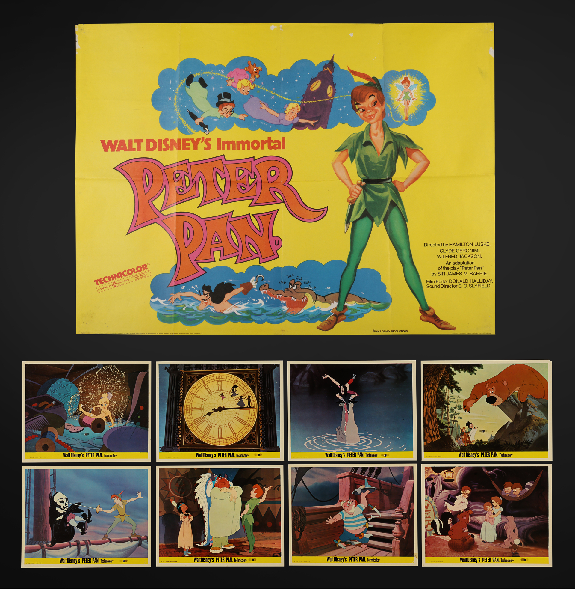 Lot #320 - PETER PAN (1953) - UK Quad and Complete Set of Eight British ...