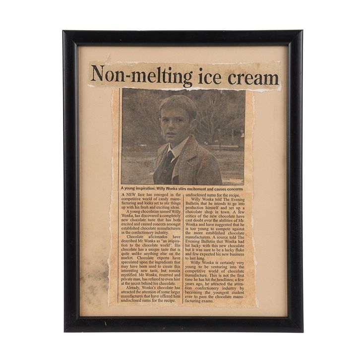 Wilbur Wonka (Christopher Lee) Framed Newspaper Cutting Non-Melting Ice ...