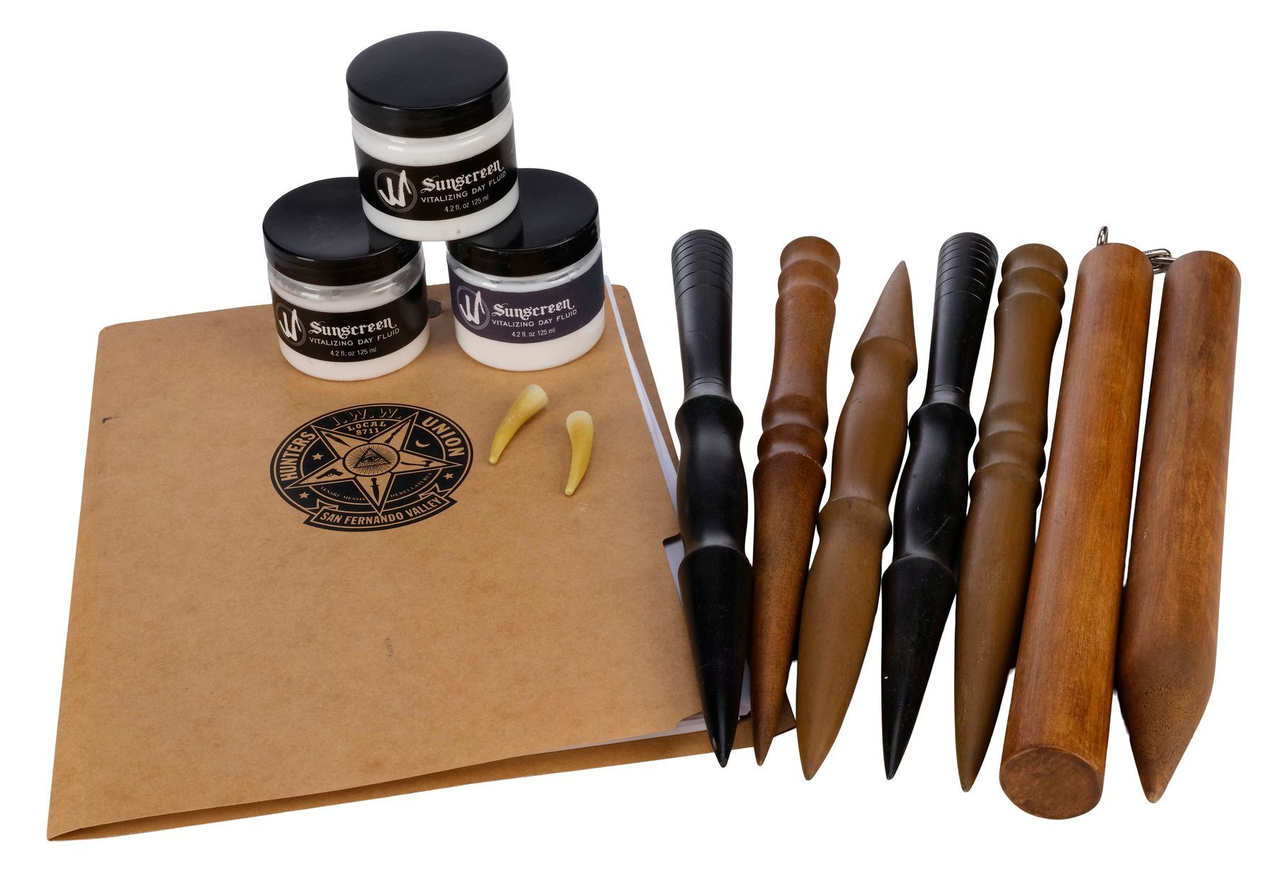 599. Collection of Stakes with Union Folder and Sunscreen Tubs ...