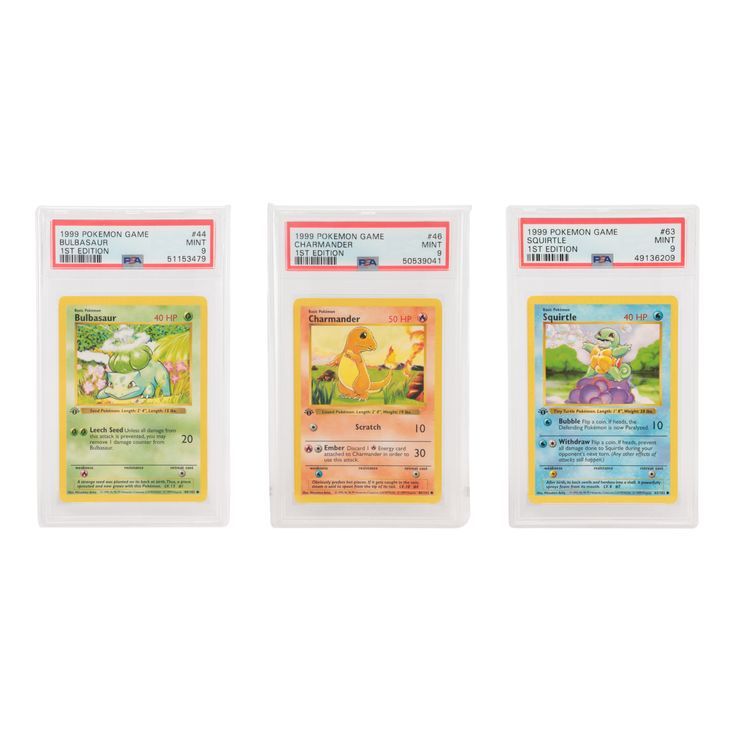 PSA 9 Graded Bulbasaur, Charmander and Squirtle 1st Edition Shadowless ...