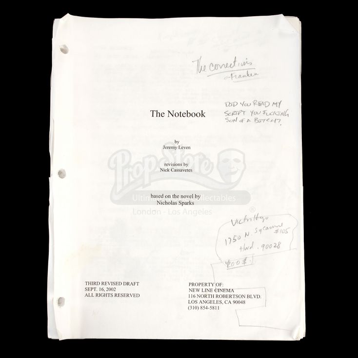 Nick Cassavetes Third Draft Revised Screenplay with Notes | NOTEBOOK ...