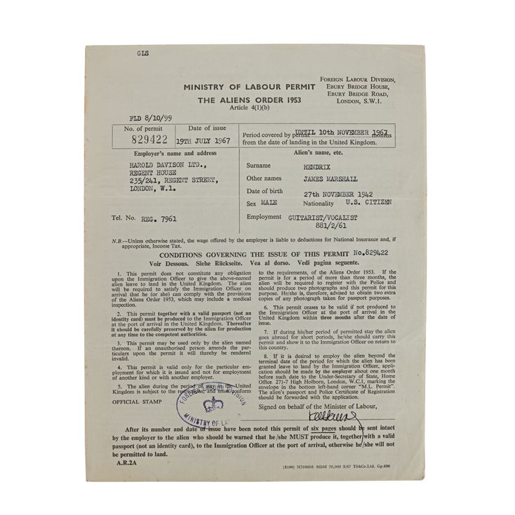 Lot 557. The Patricia Trixie Sullivan Collection Jimi Hendrixs British ...