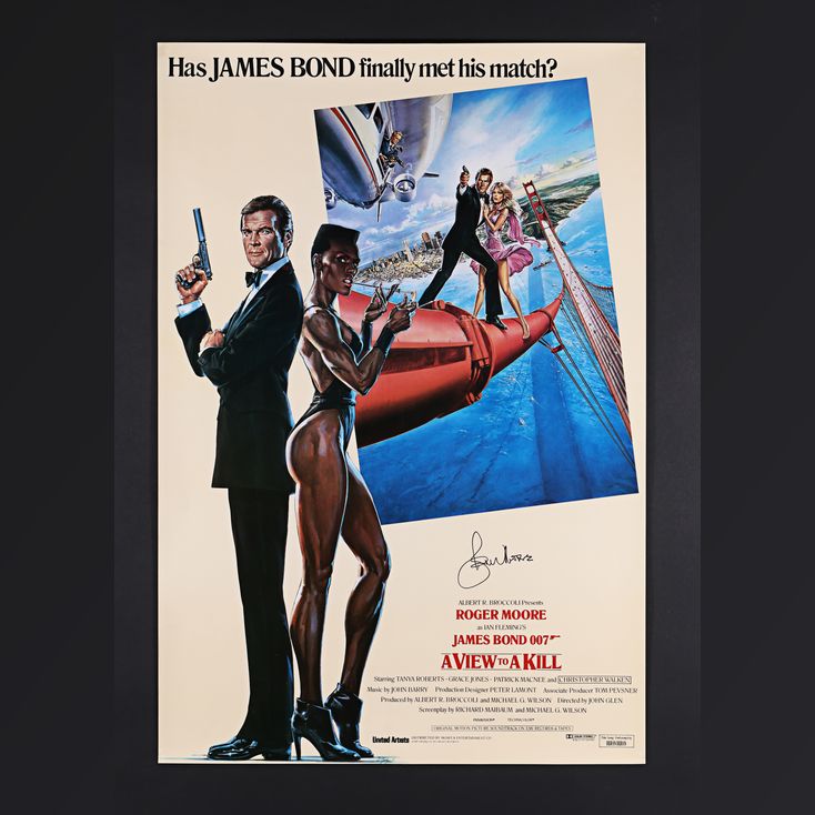 Lot #213 - JAMES BOND: A VIEW TO A KILL (1985) - Roger Moore Autographed US One-Sheet, 1985