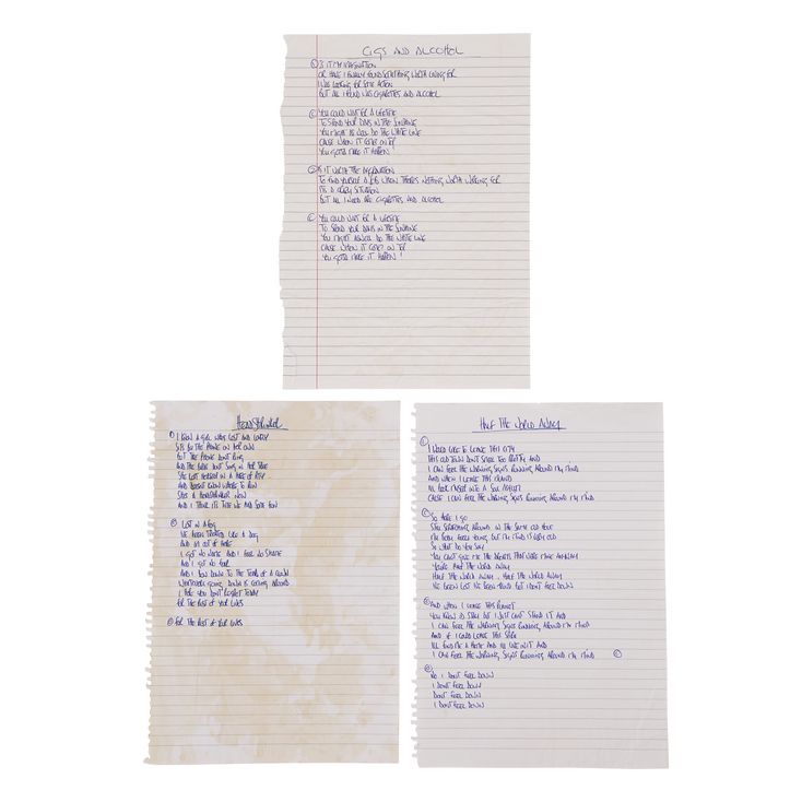 Lot 581 - Lyrics for Cigarettes and Alcohol, Half The World Away and ...