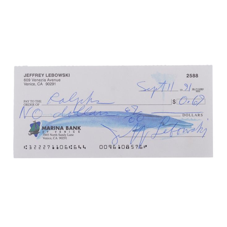 557. The Dudes (Jeff Bridges) Handwritten Check | BIG LEBOWSKI, THE (1998)