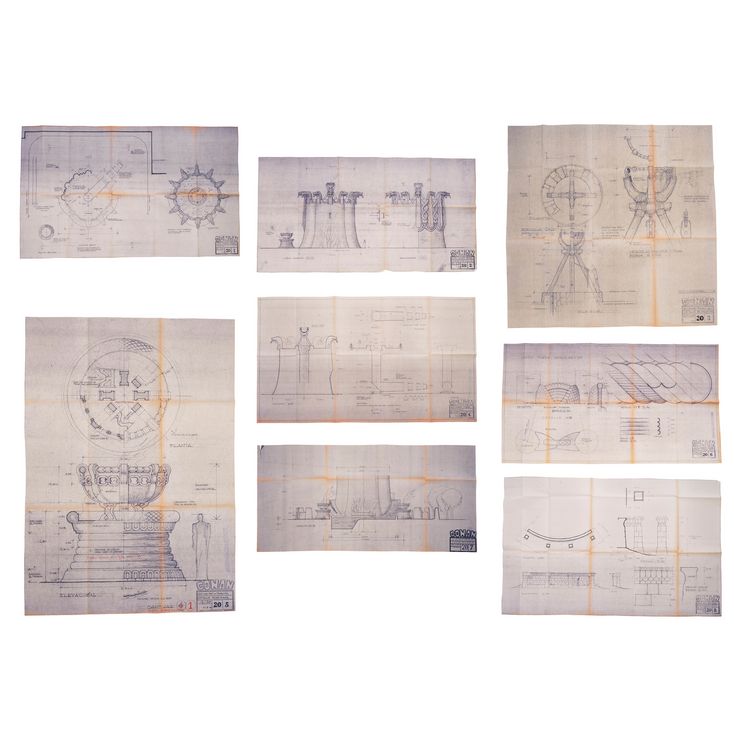 712. Set of Eight Snake Tower Blueprints | CONAN THE BARBARIAN (1982)